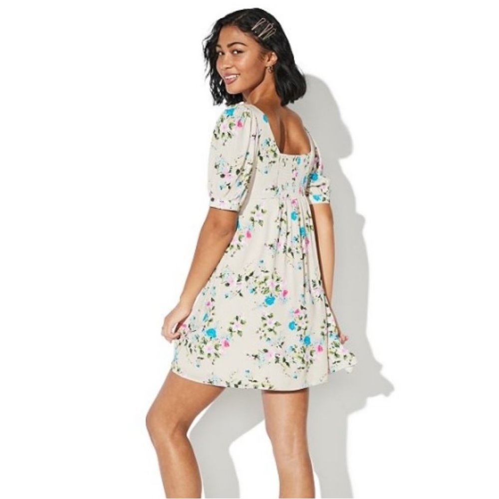 Vylette Pink Floral Puff-Sleeve Babydoll Dress Szs - Gem